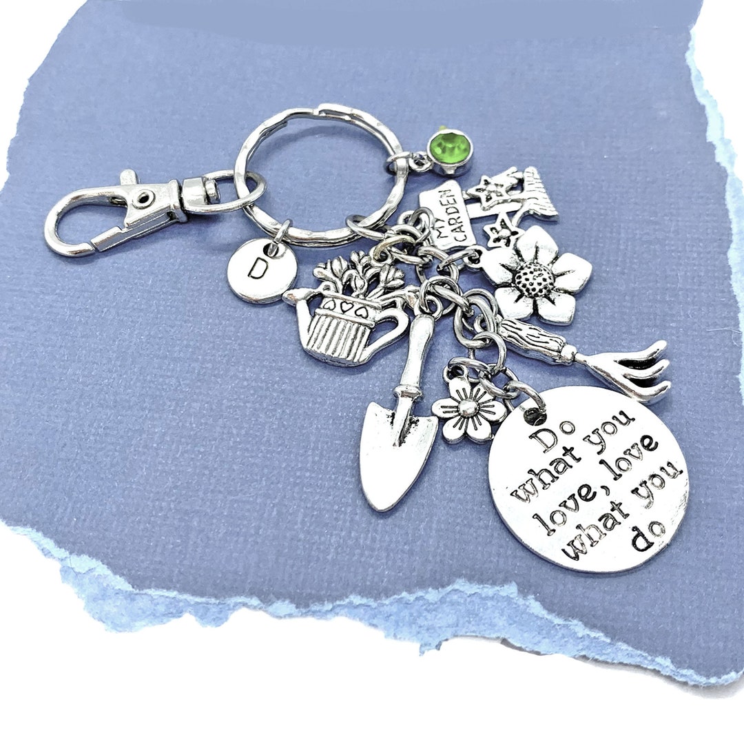 Gardening Keychain, Garden Theme Gifts, Gardener Keyring, Initial Key ...