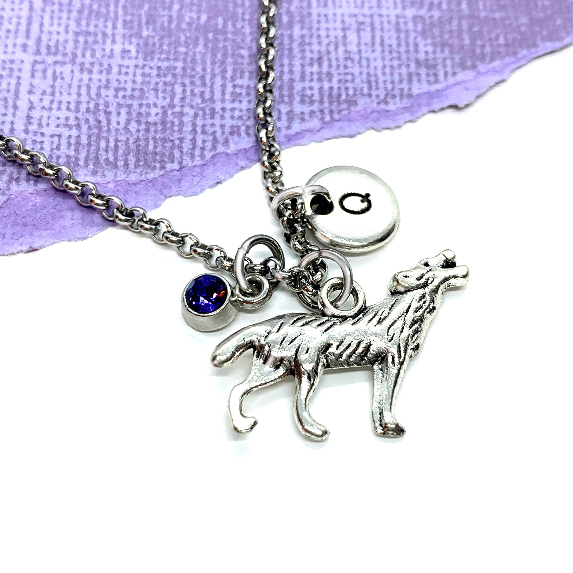 Wolf Necklace Initial Pendant Wolf Charm Howling Wolf - Etsy