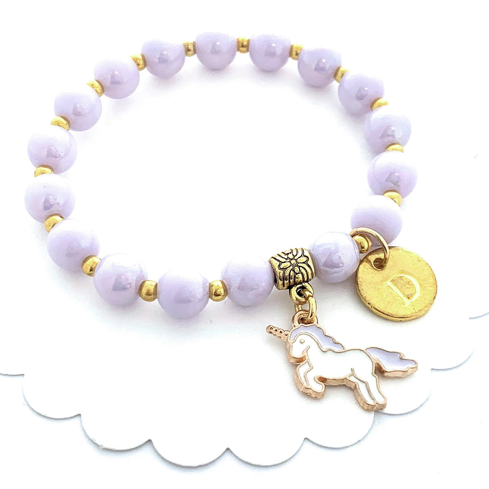 Unicorn Bracelet for Little Girl, Personalized Gift, Beaded Stretch ...