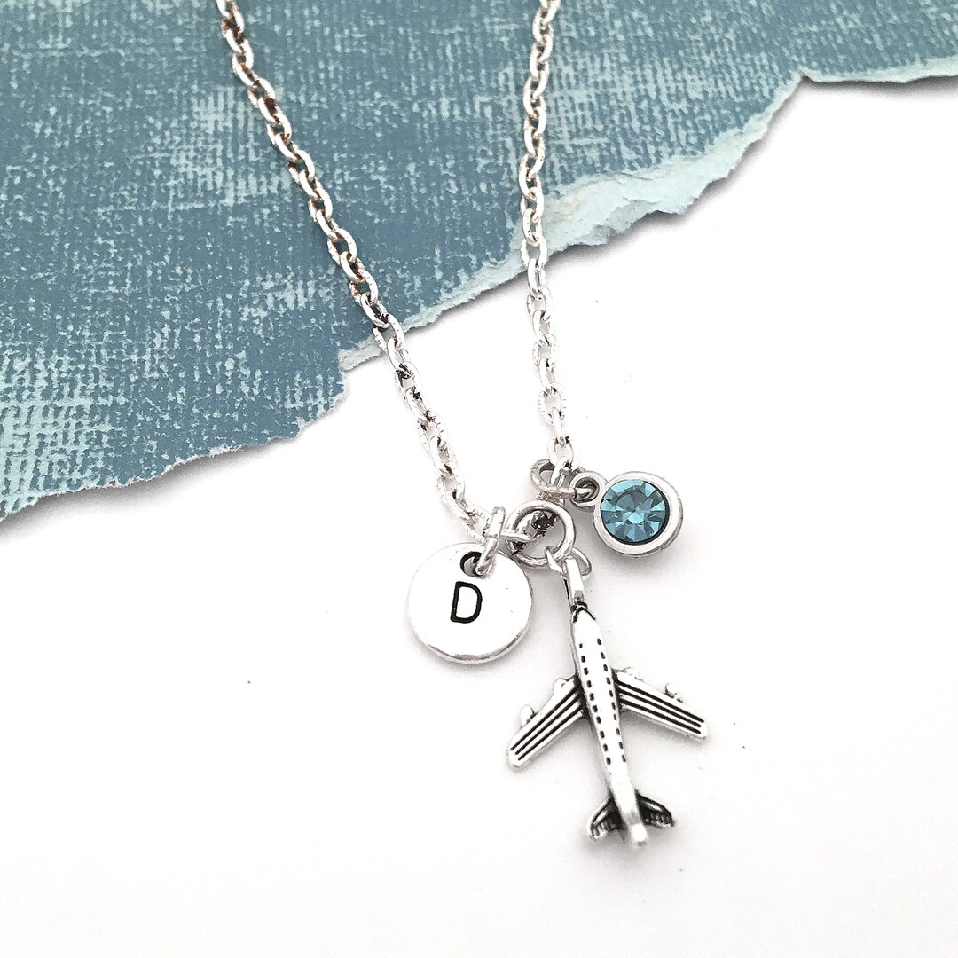 Airplane Initial Necklace Pendant, Personalized Pilot Necklace Flight ...