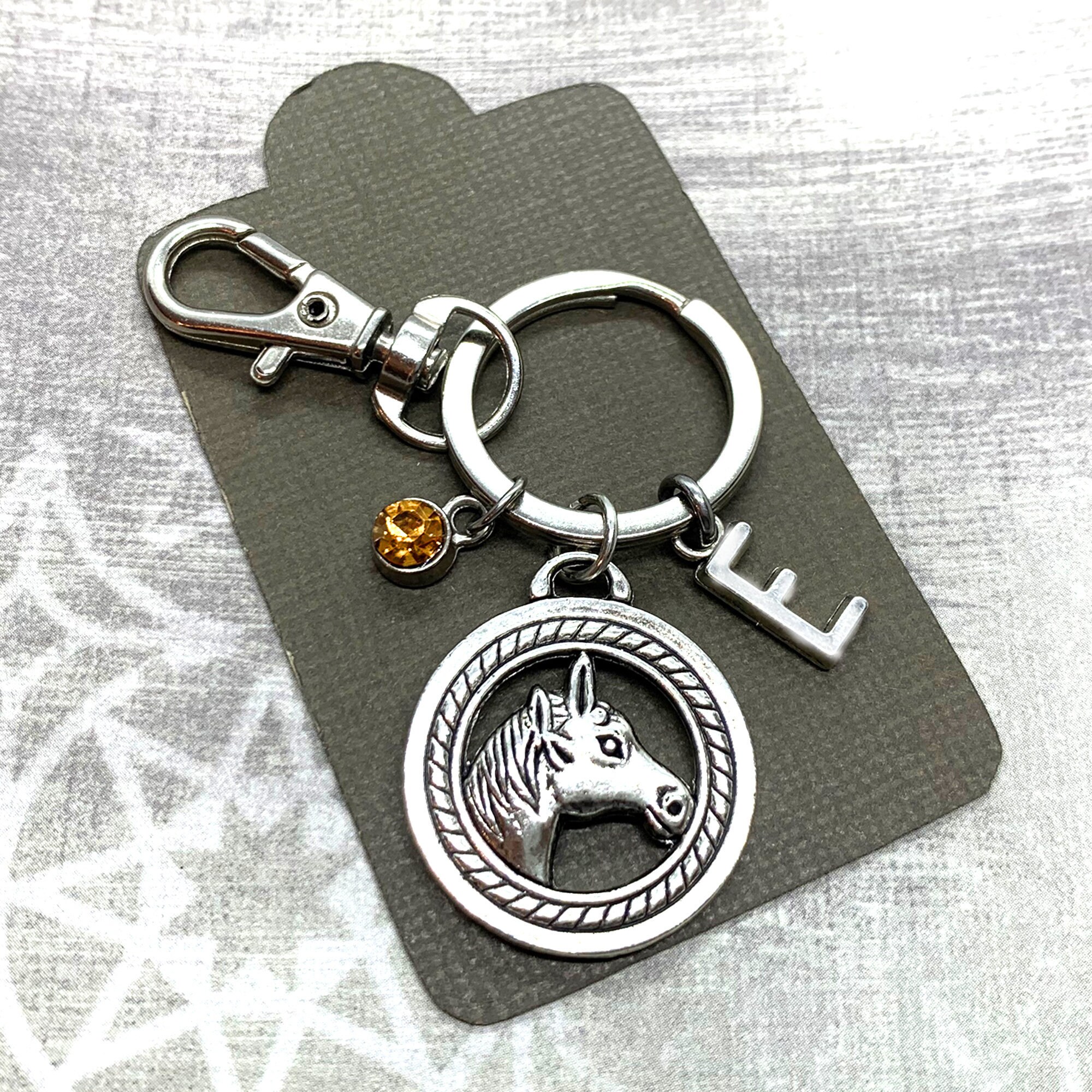 Horse Keychain Initial and Birthstone Keyring Horse Head | Etsy