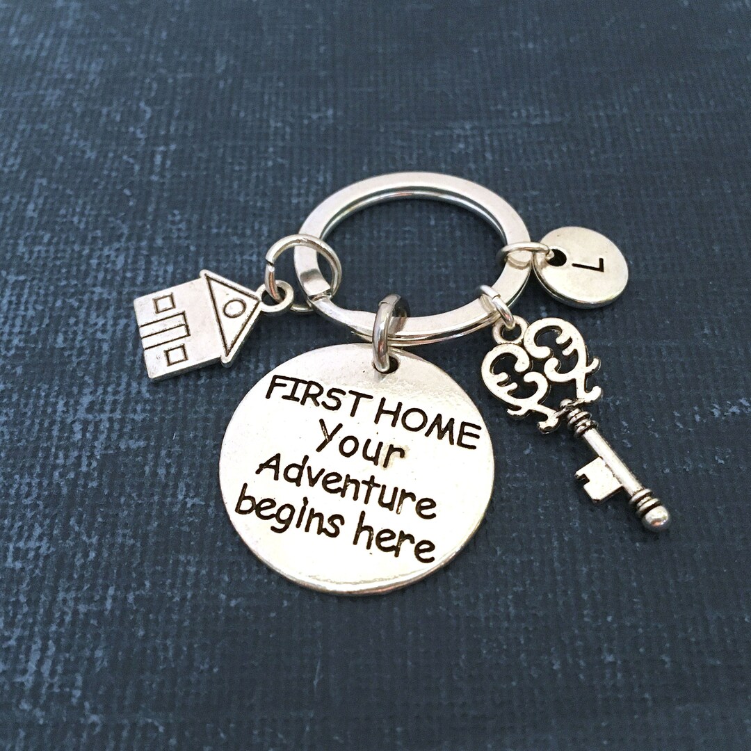 First Home Keychain First Home Gift Initial Keyring New Home Keychain ...