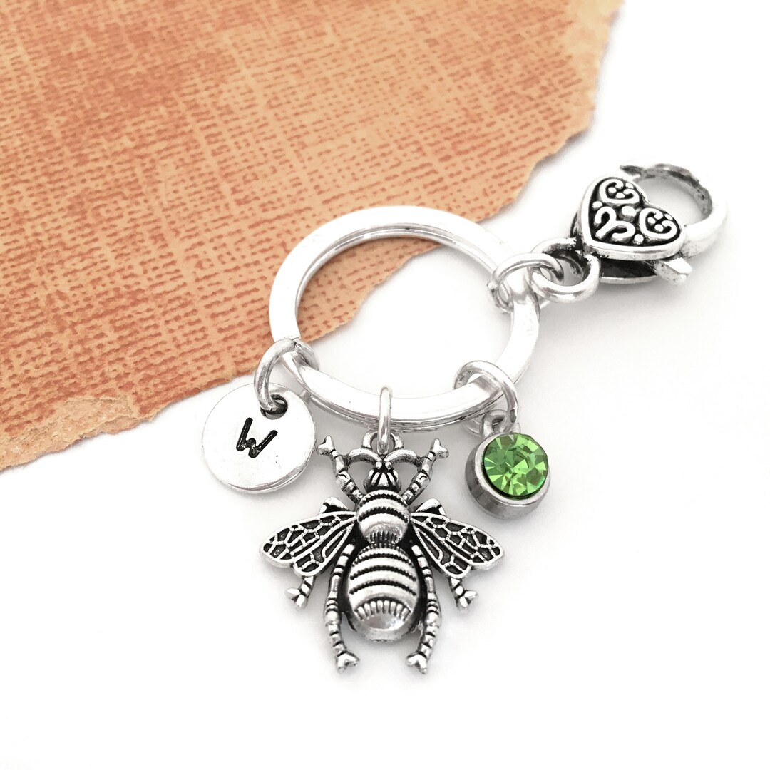 Bee Keychain, Bee Charm Keyring, Bee Lover Gift, Personalized Initial ...