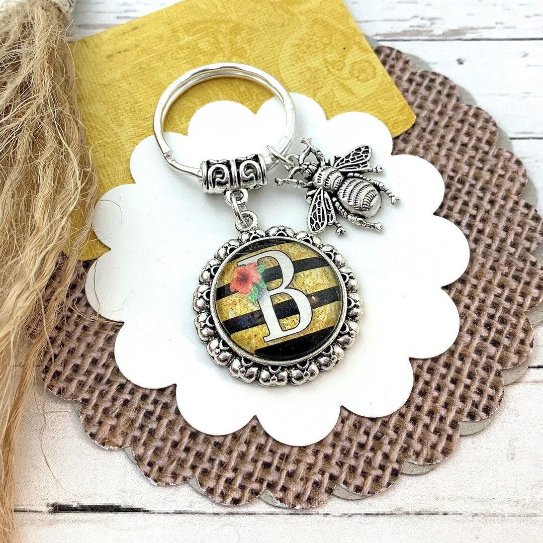 Bee Keychain, Bumblebee Key Chain, Personalized Gifts, Initial Keyring ...