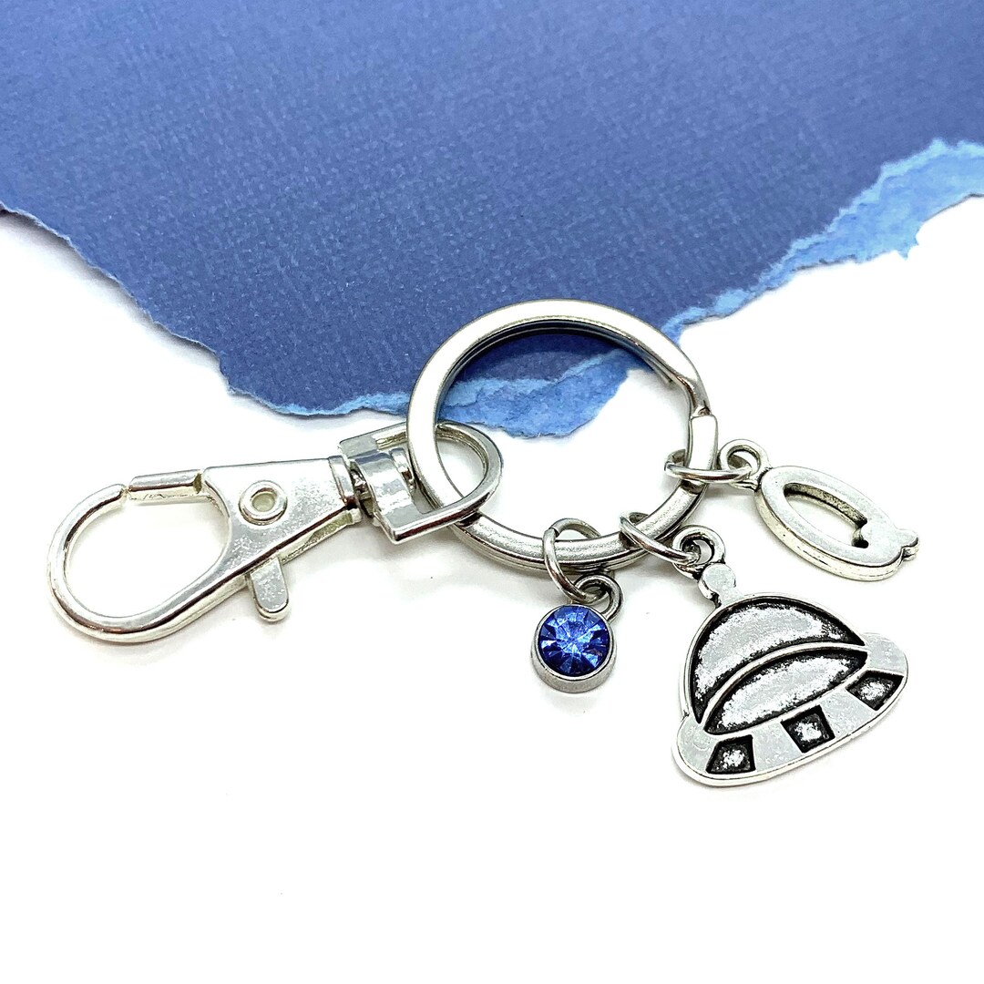 Alien Spaceship Keychain, Flying Saucer Initial Key Ring, UFO Keyring ...