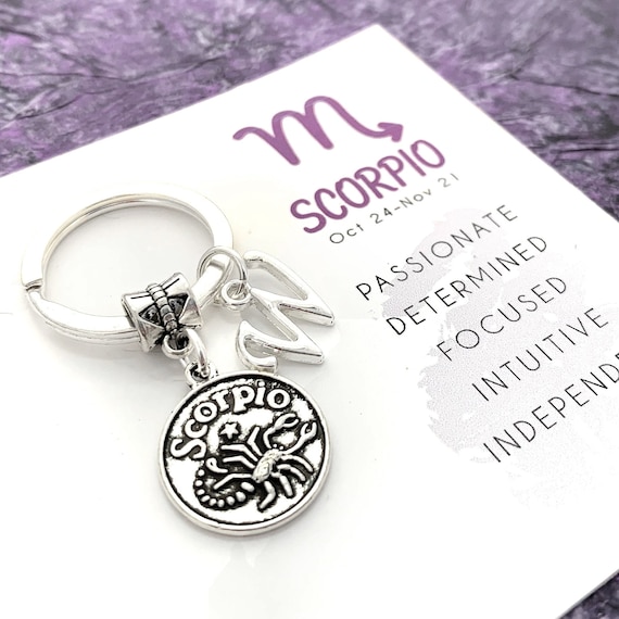 Scorpio Keychain Zodiac Keychain Initial Keyring October - Etsy