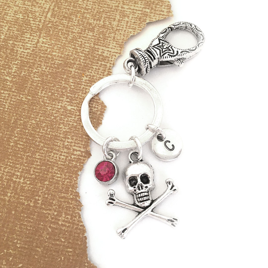 Skull Keychain Initial Keyring, Skull & Crossbones Charm Key Chain ...