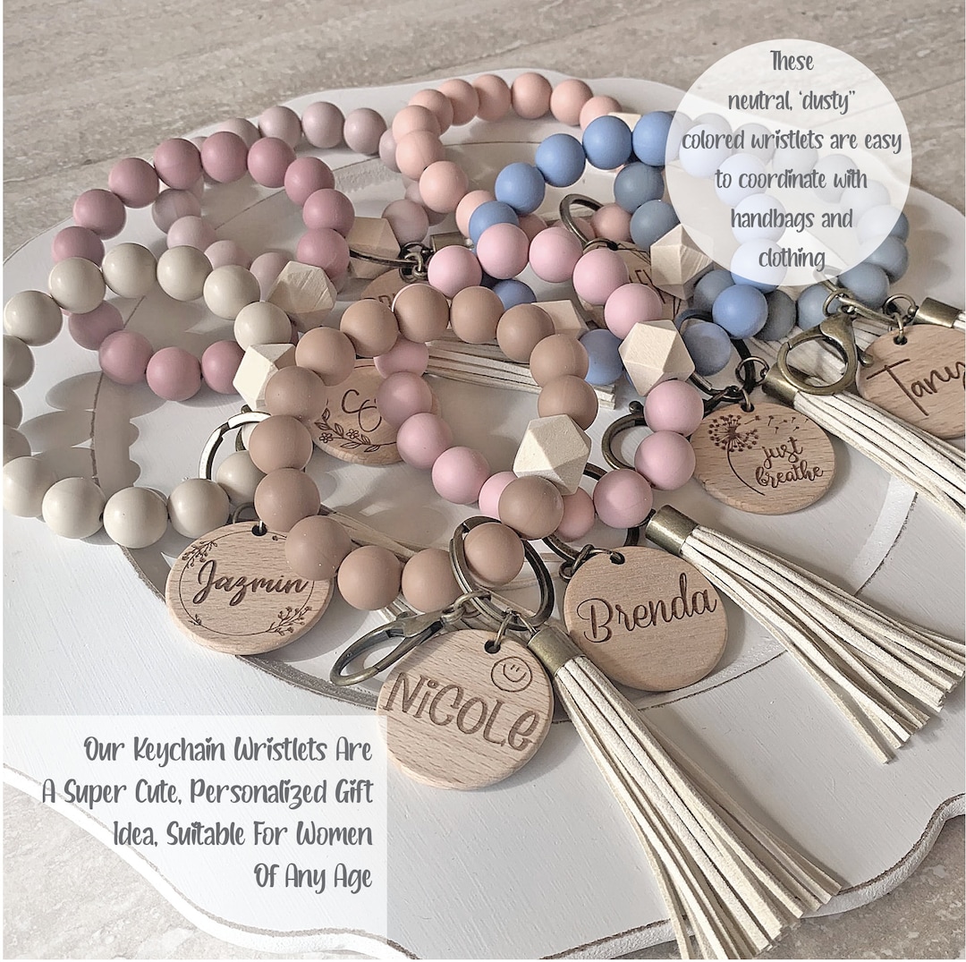 Personalized Wristlet Keychain, Silicone Bracelet, Beaded Name Bracelet ...