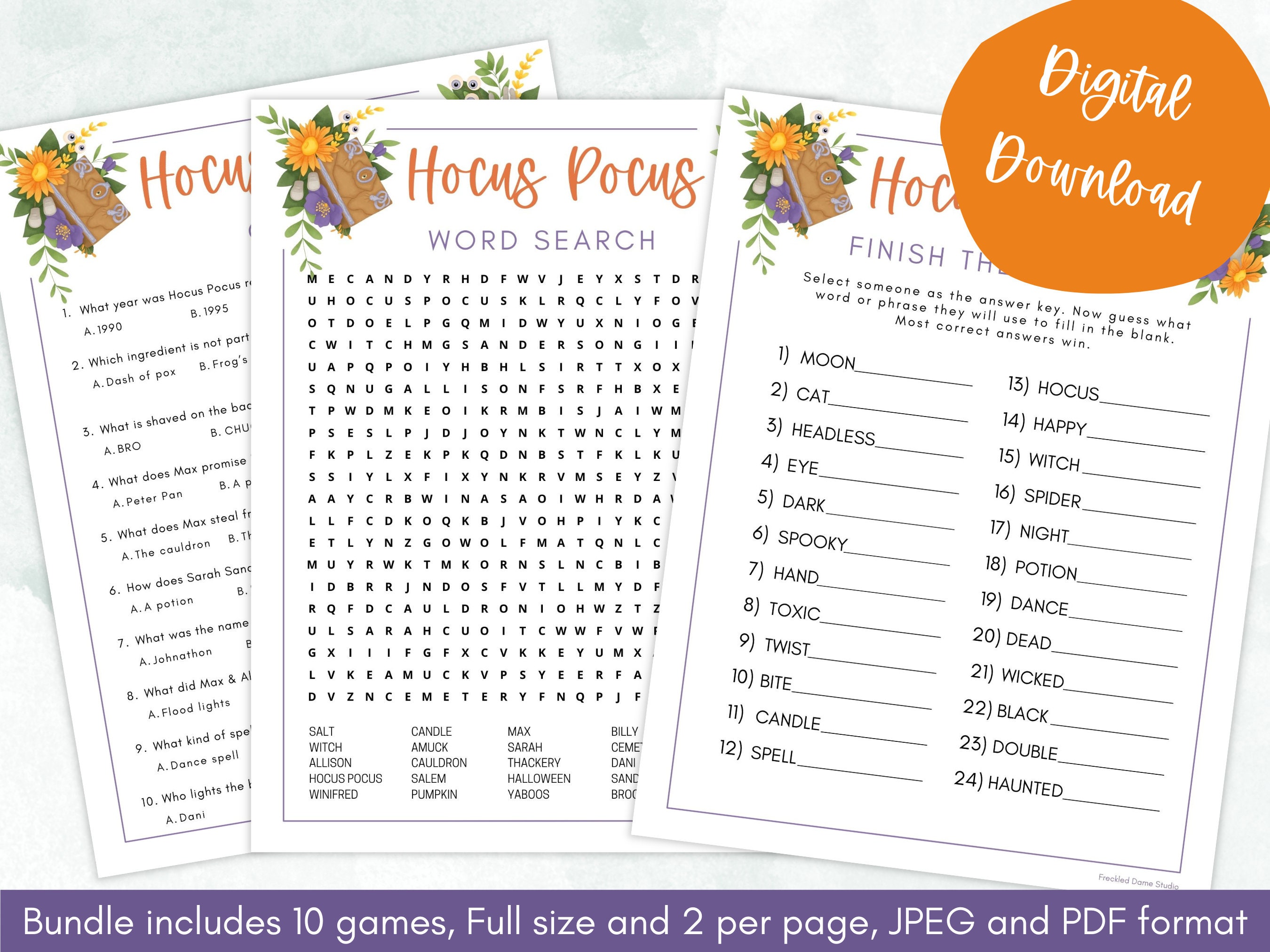Hocus Pocus Party Games Printable Digital Download Halloween Game Night ...