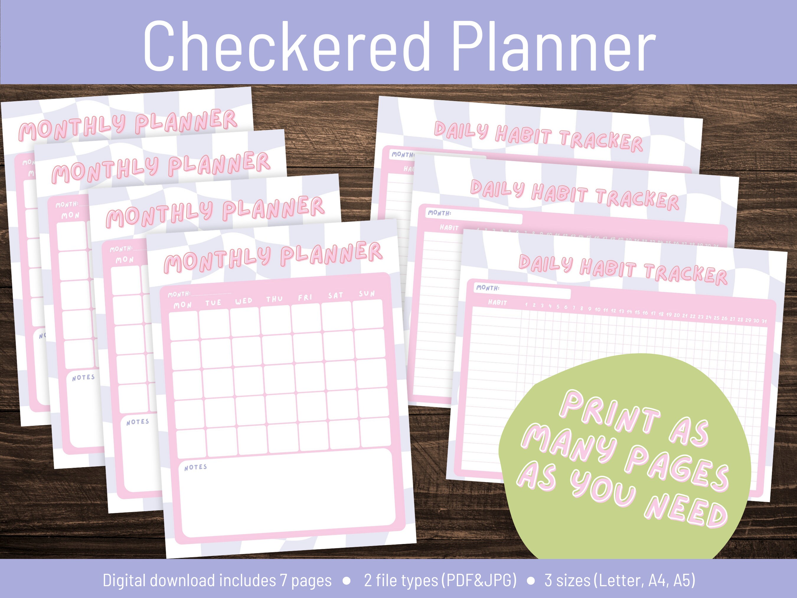 Checkered Planner | Printable | Digital Download | Planner Bundle - Etsy