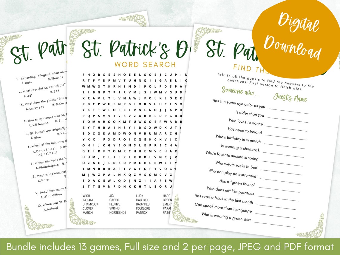St. Patrick Day Party Games Printable Digital Download Game Bundle - Etsy