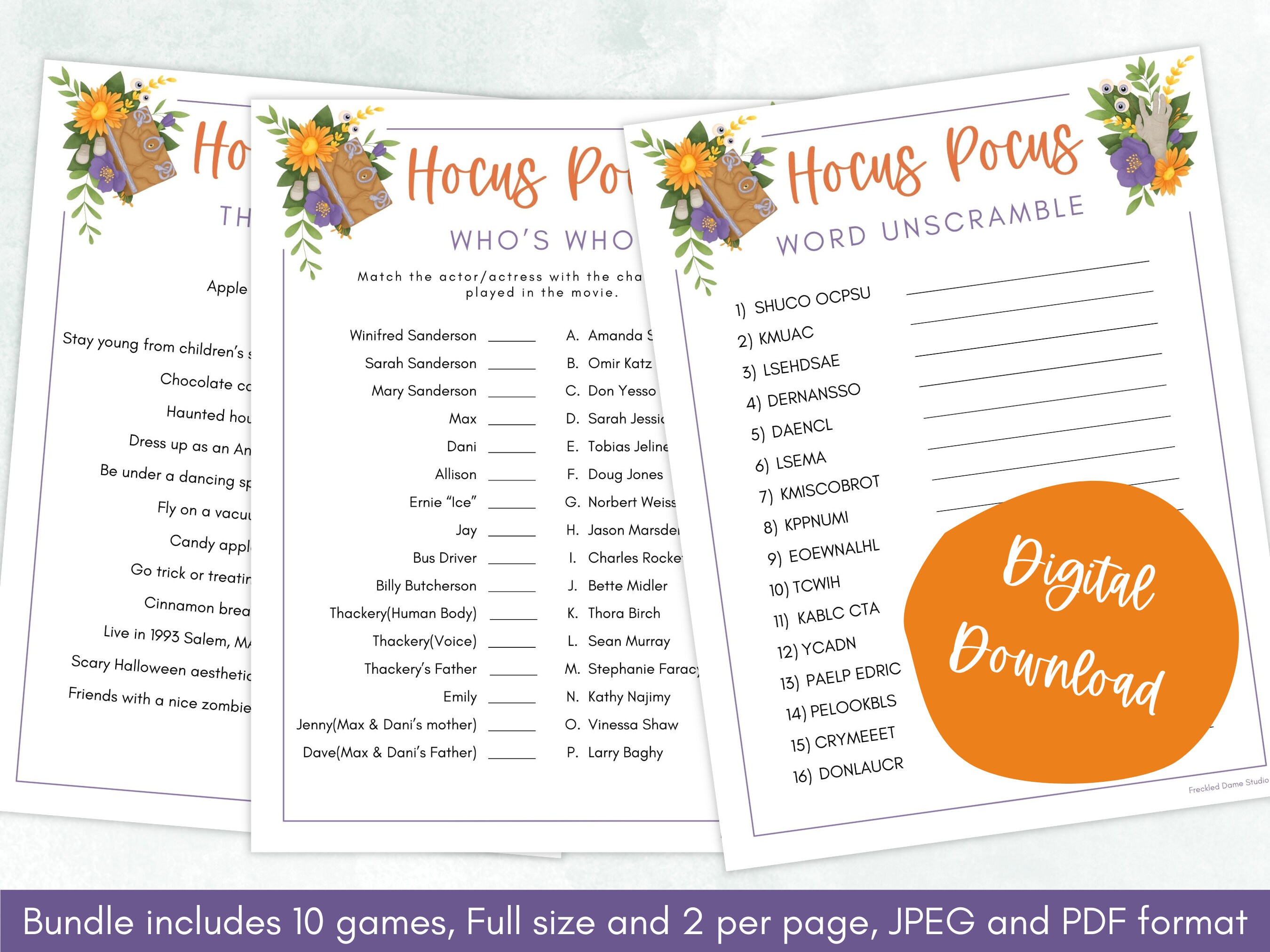 Hocus Pocus Party Games Printable Digital Download Halloween Game Night ...