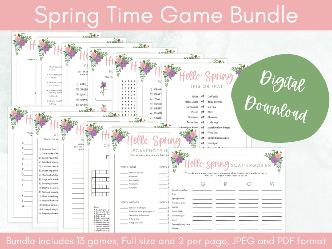 Spring Party Games | Printable | Digital Download | Game Bundle - Etsy