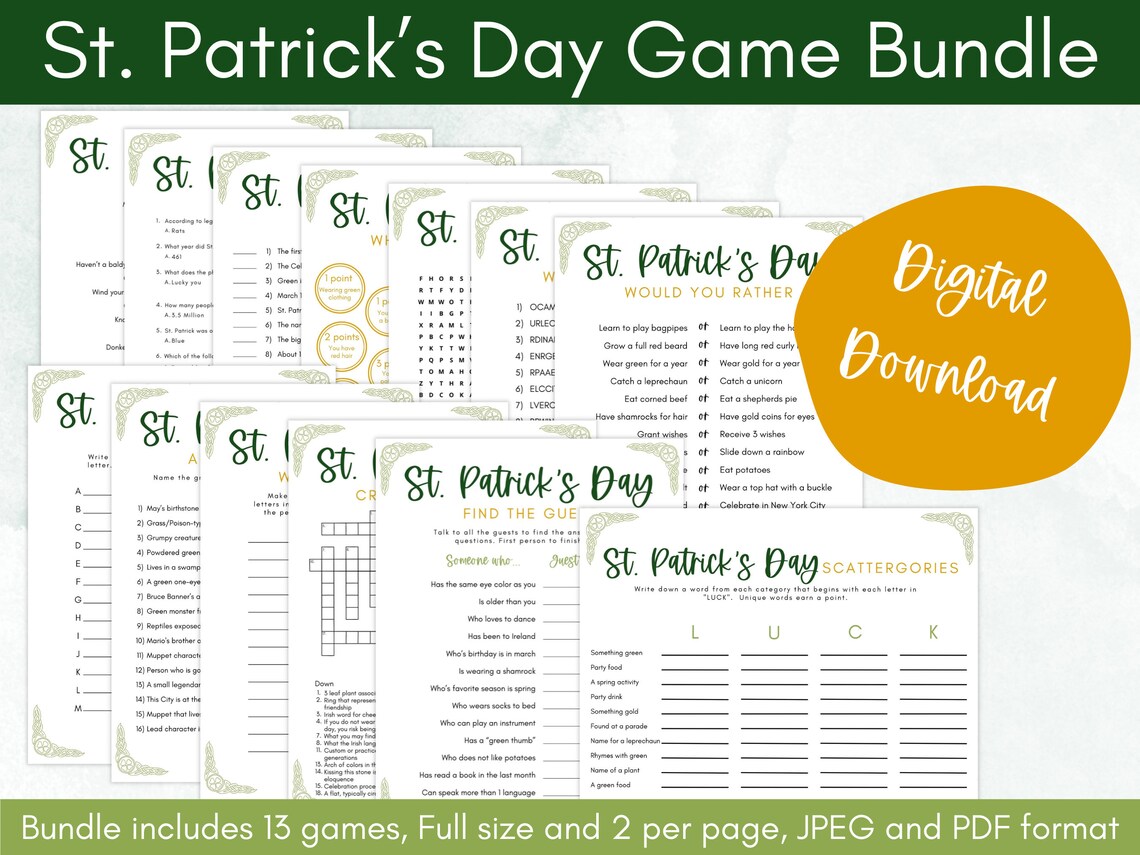 St. Patrick Day Party Games | Printable | Digital Download | Game ...
