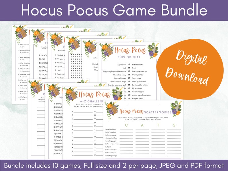 Hocus Pocus Party Games Printable Digital Download Halloween Game Night ...