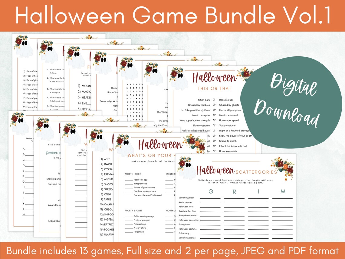 Halloween Party Games | Printable | Digital Download | Halloween Game ...