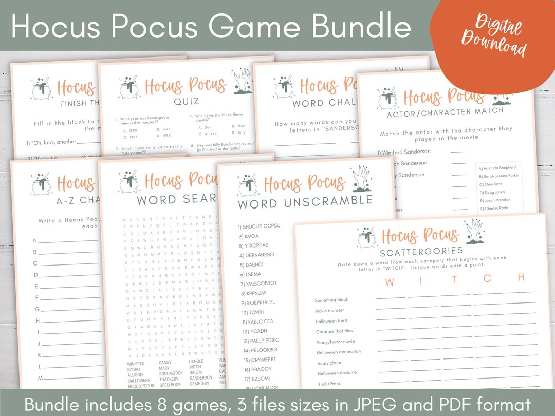 Hocus Pocus Party Games Printable Digital Download Halloween Game Night ...