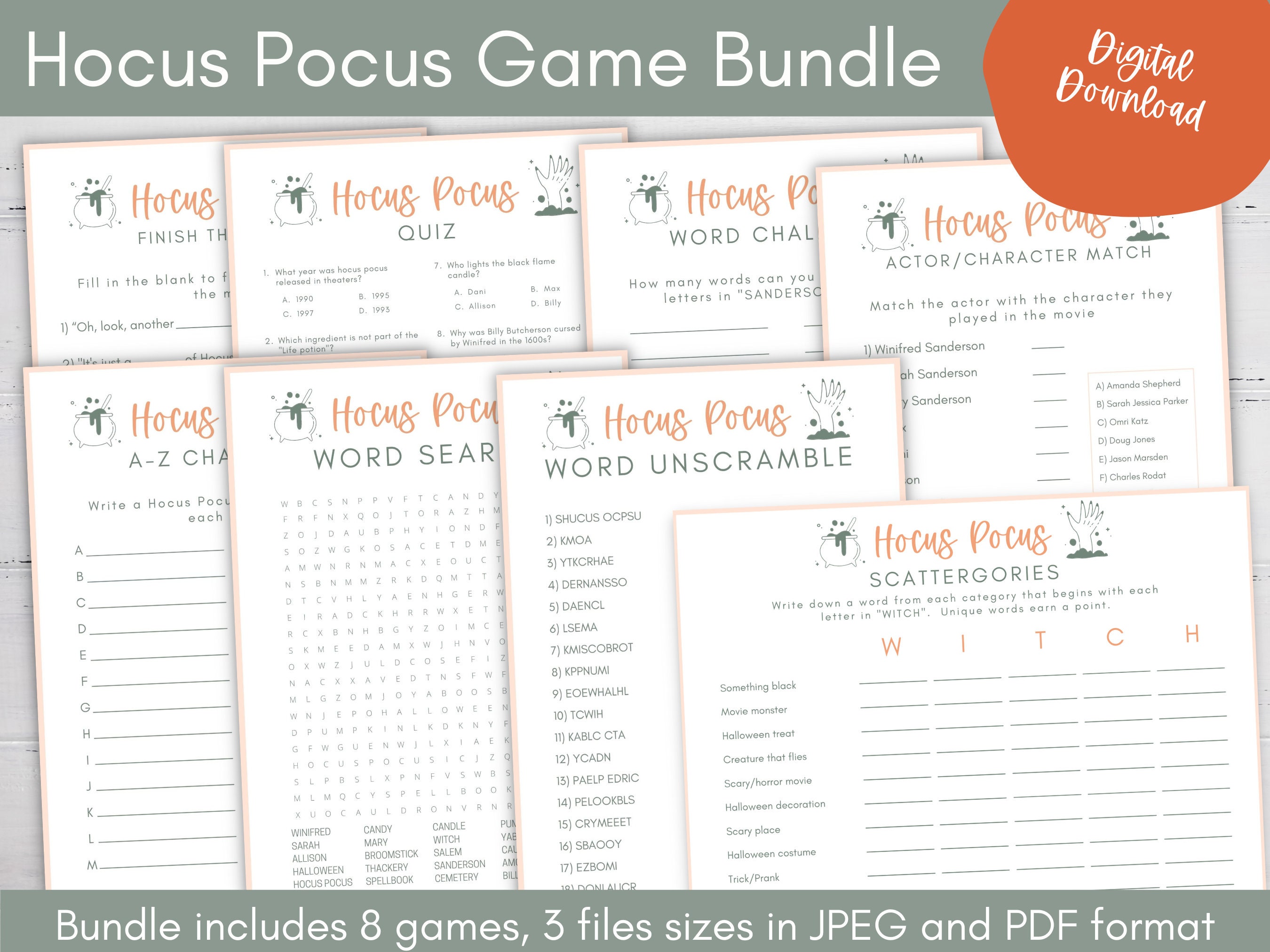 Hocus Pocus Party Games Printable Digital Download Halloween Game Night ...