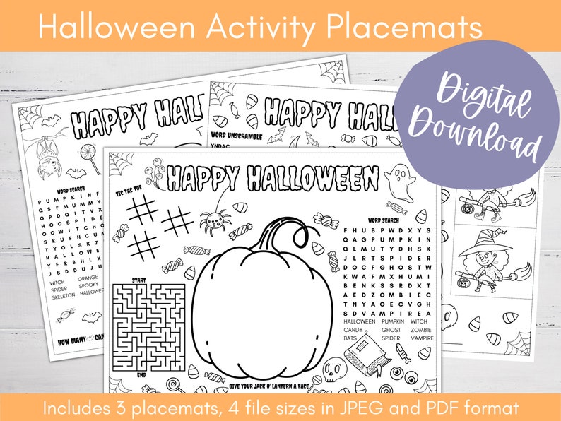Halloween Coloring Placemat | Halloween Coloring Page | Halloween ...