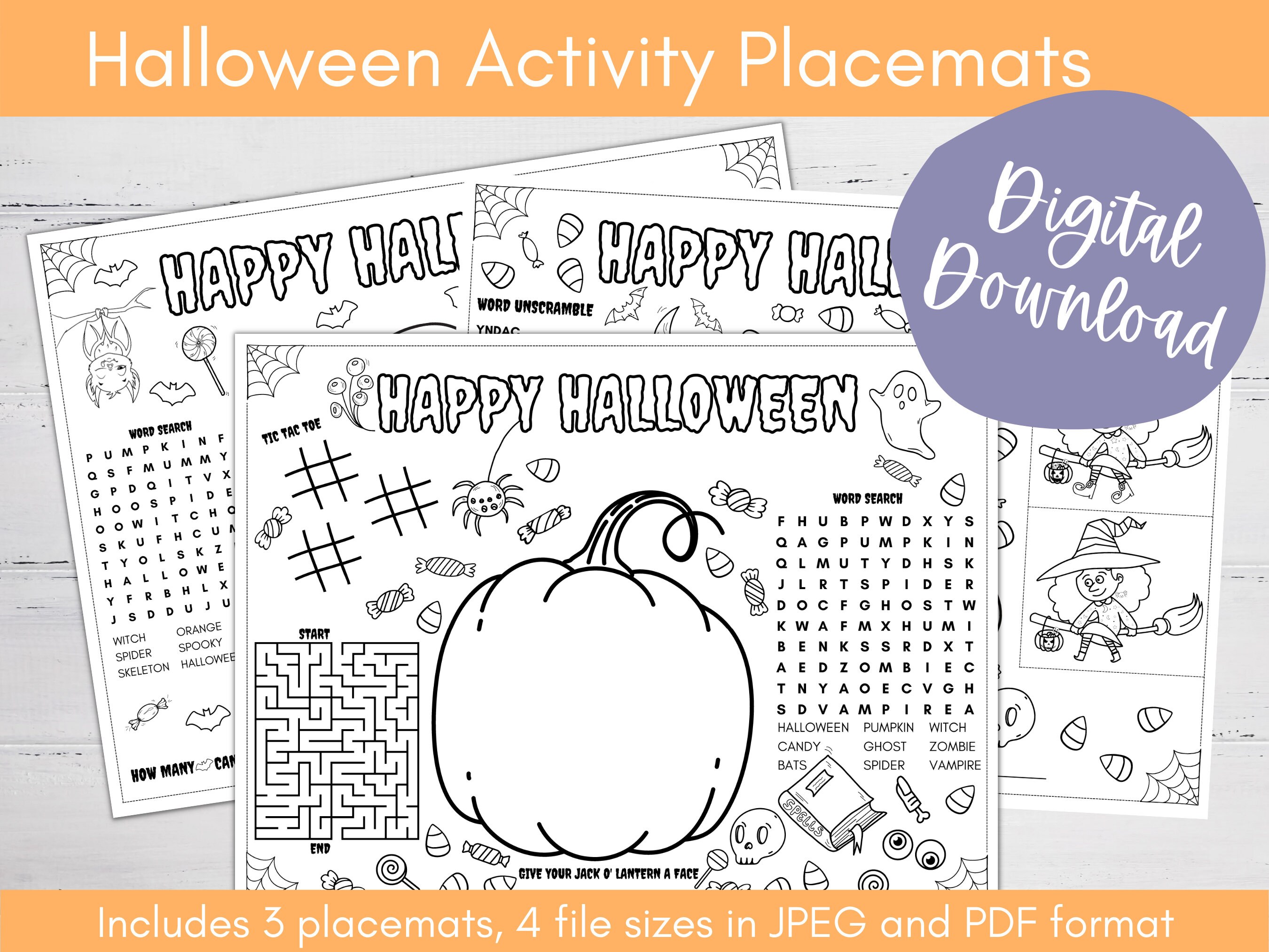 Halloween Coloring Placemat | Halloween Coloring Page | Halloween ...