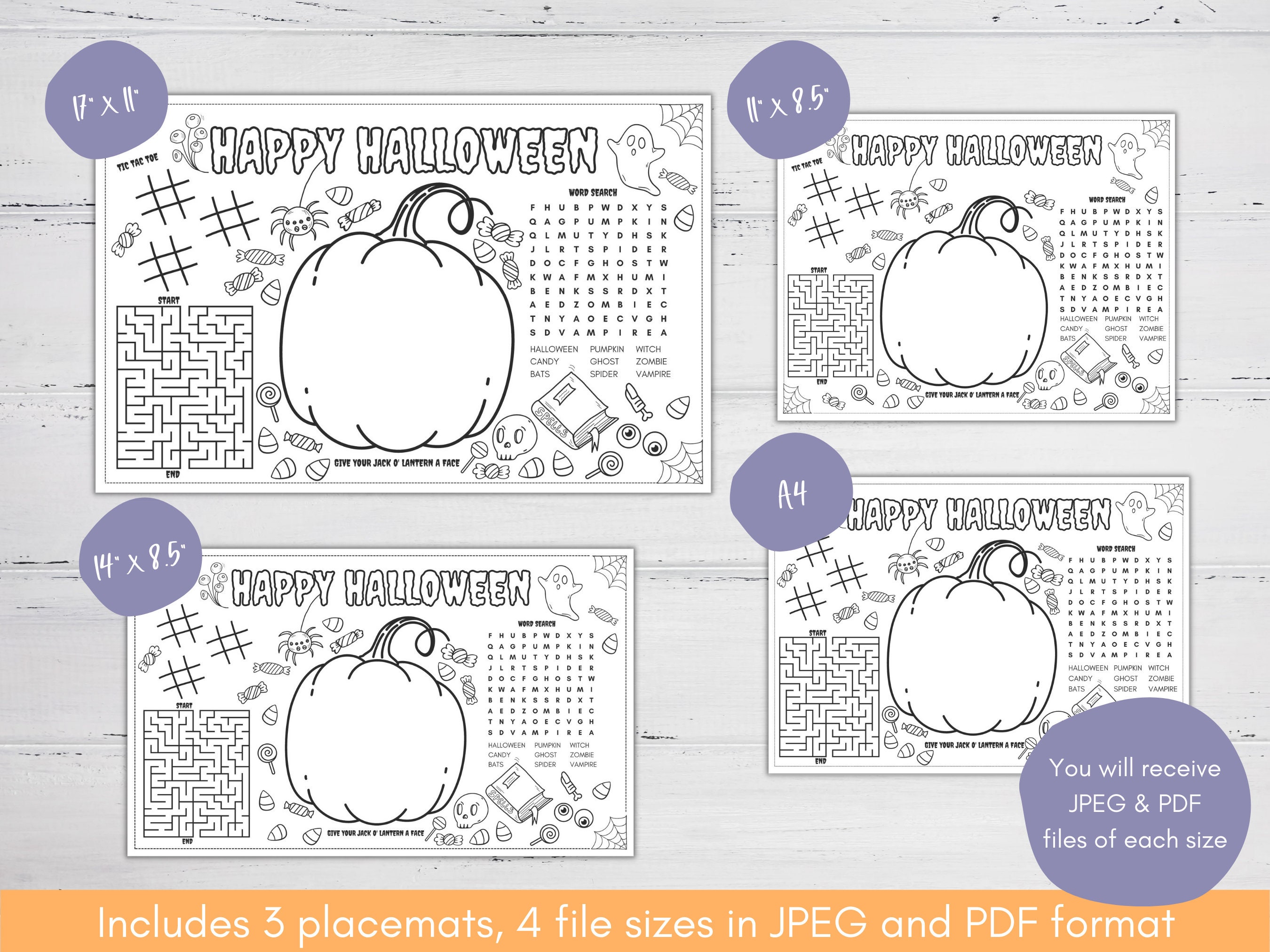 Halloween Coloring Placemat | Halloween Coloring Page | Halloween ...