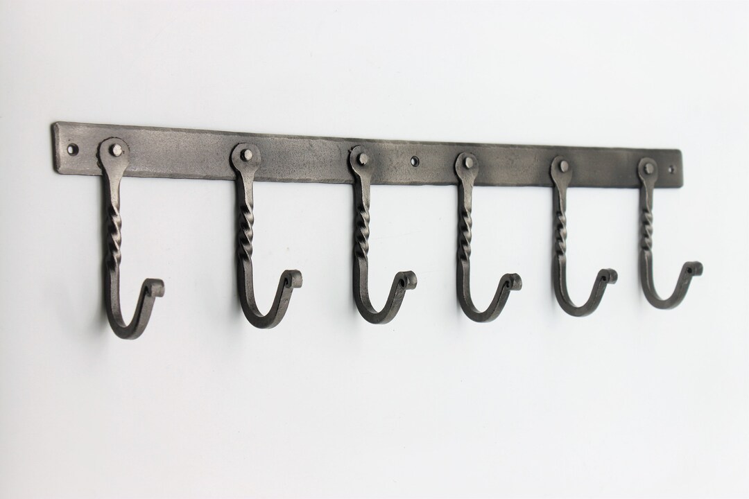 Vintage Old Style Cast Iron Pewter Twisted 6 Hooks Coat Rack Hat ...