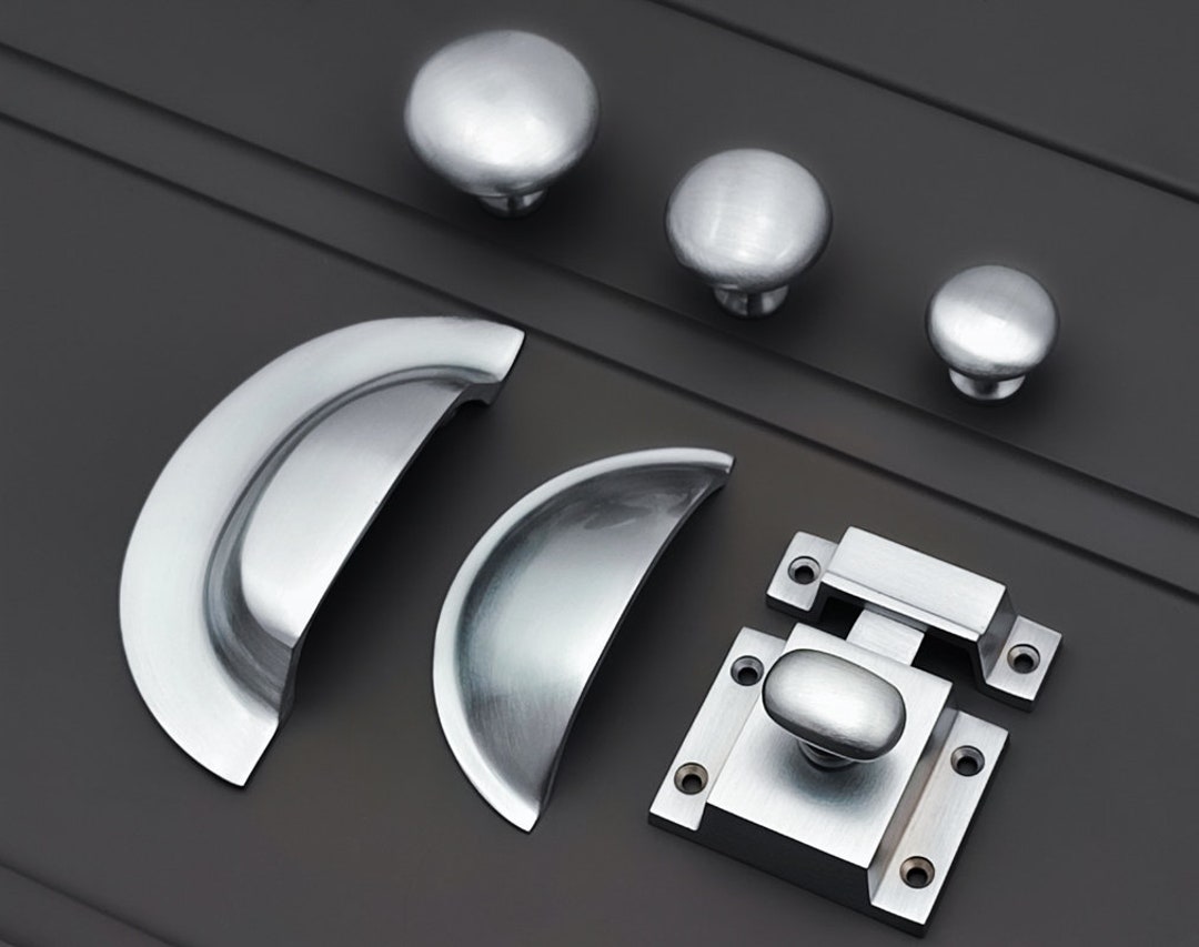 Satin Chrome Solid Brass Mushroom Shape Kitchen Cabinet Knobs Cup Pull ...