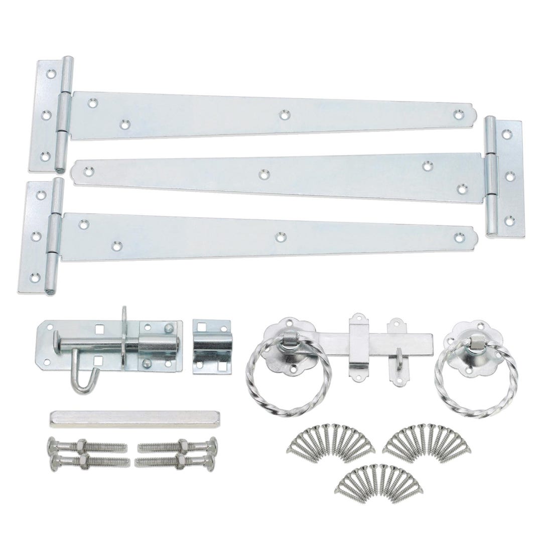 Garden Gate Fittings Kit 12” 300mm Tee Hinges (3) With Twisted Ring ...