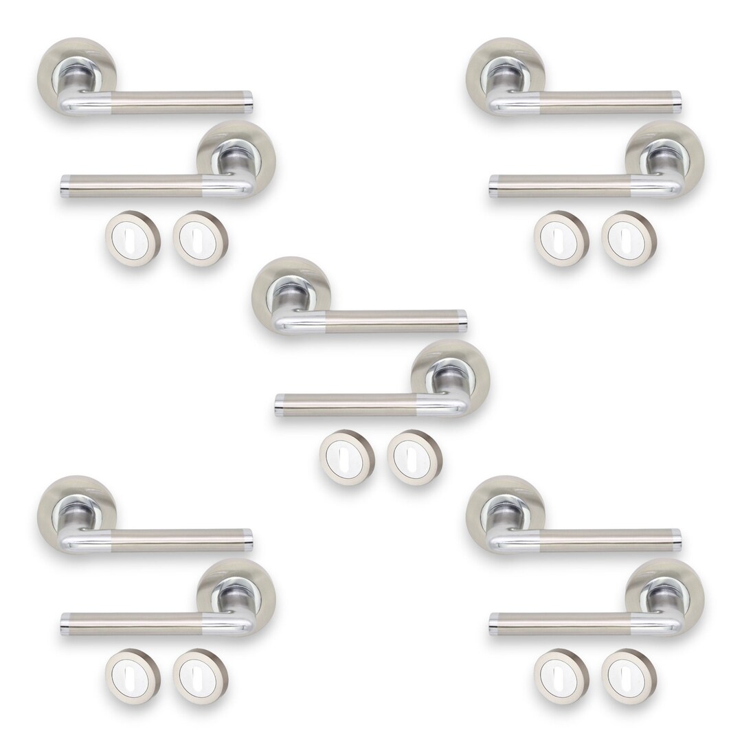 Pack of 5 Dual Tone Oval Lever on Rose Door Handles With Escutcheons ...