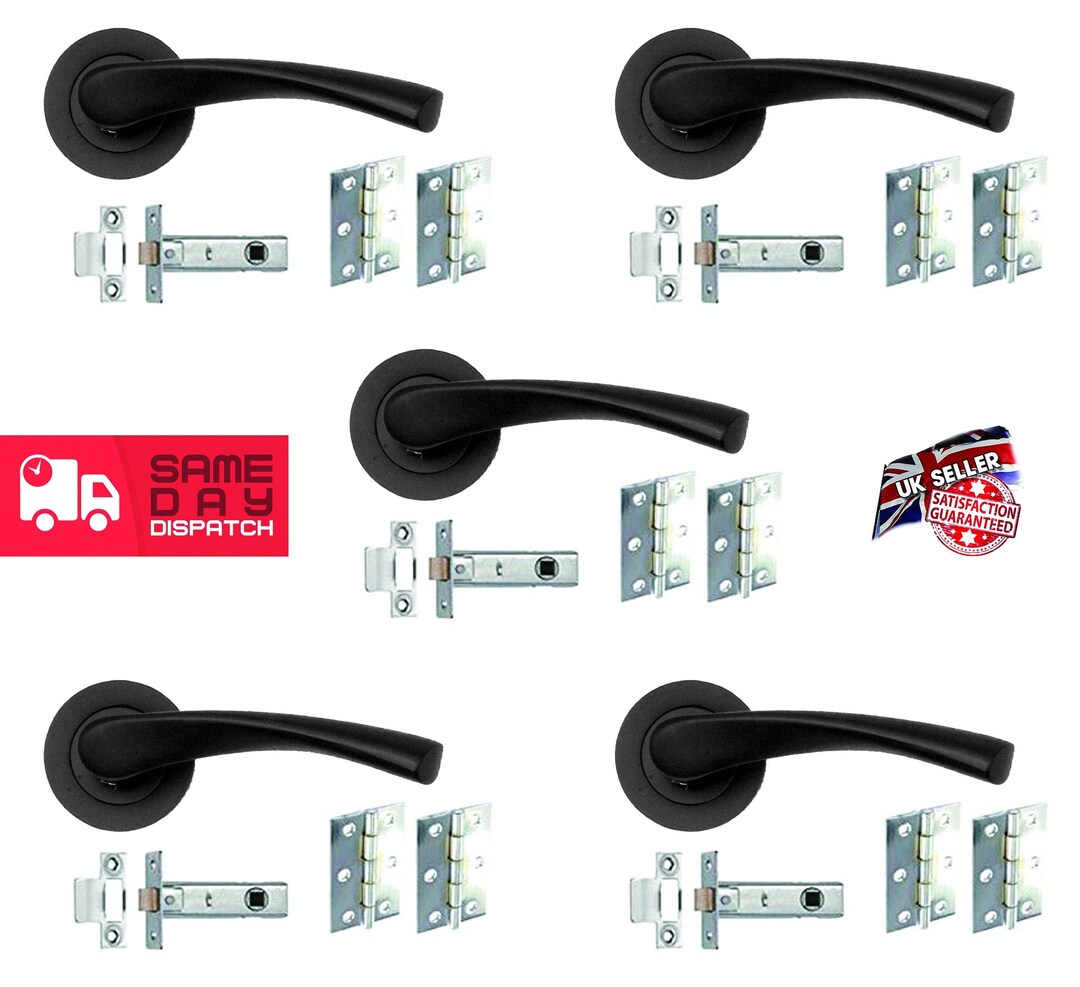5 Pack of Door Handles 'twist Lever on Rose' - Matt Black Quality ...