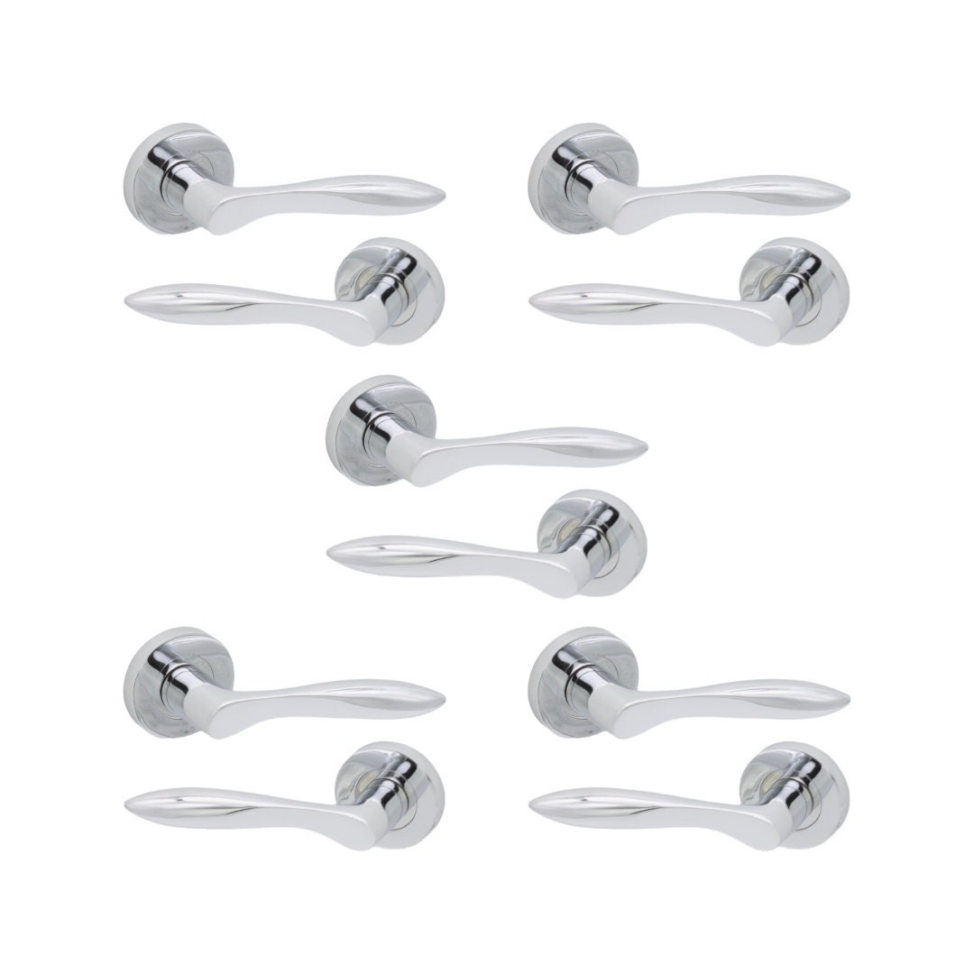 5 Pairs of Bell Polished Chrome Interior Solid Brass Lever on Rose Door ...