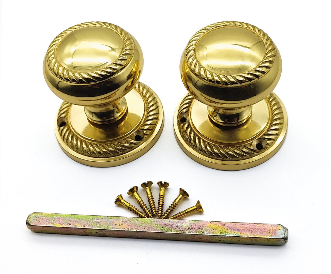Polished Brass Georgian Roped Edge Interior Mortice Sprung Door Knobs ...