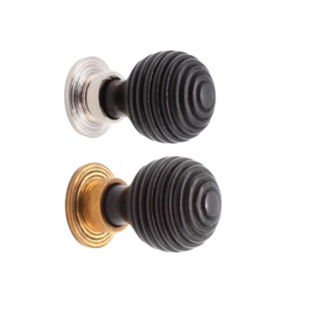 Vintage Style Ebonised Beehive Preston Wooden Reeded Knob With Solid Brass Rose Cupboard Kitchen ...