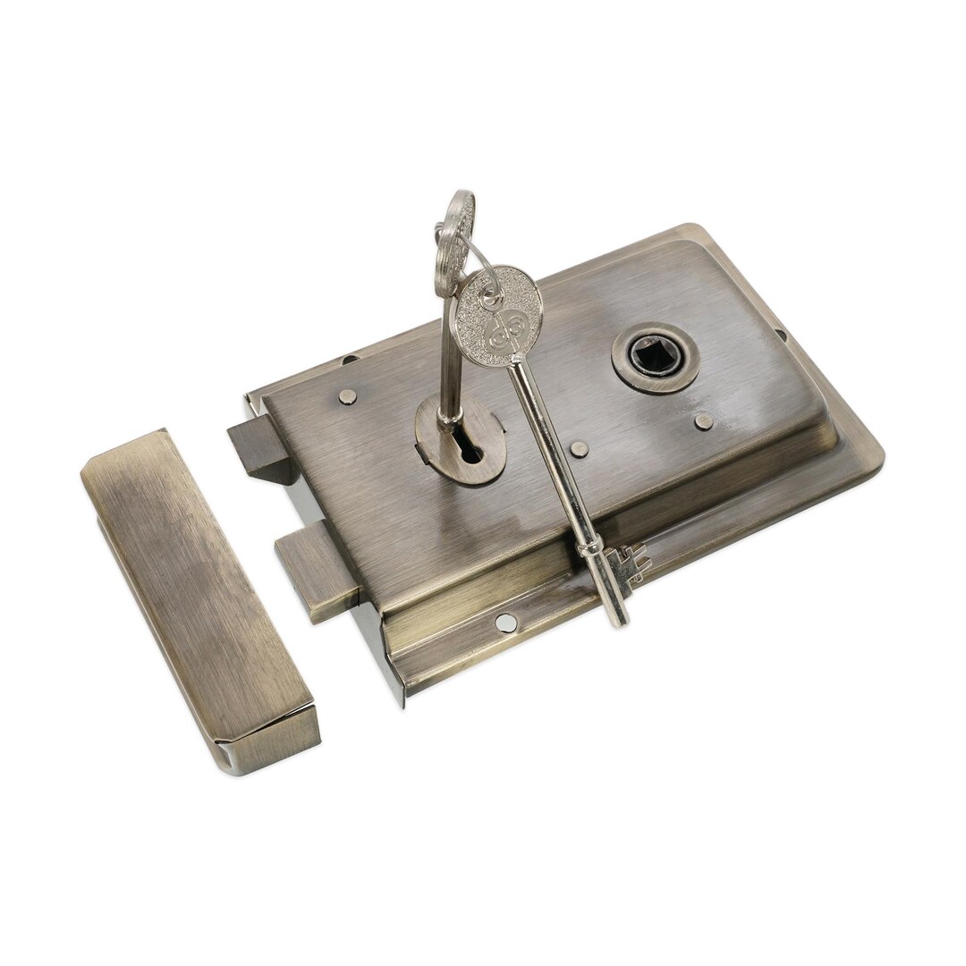 Iron Antique Fluted Rim Lock Latch Set With Keys Locking Security Ideal ...