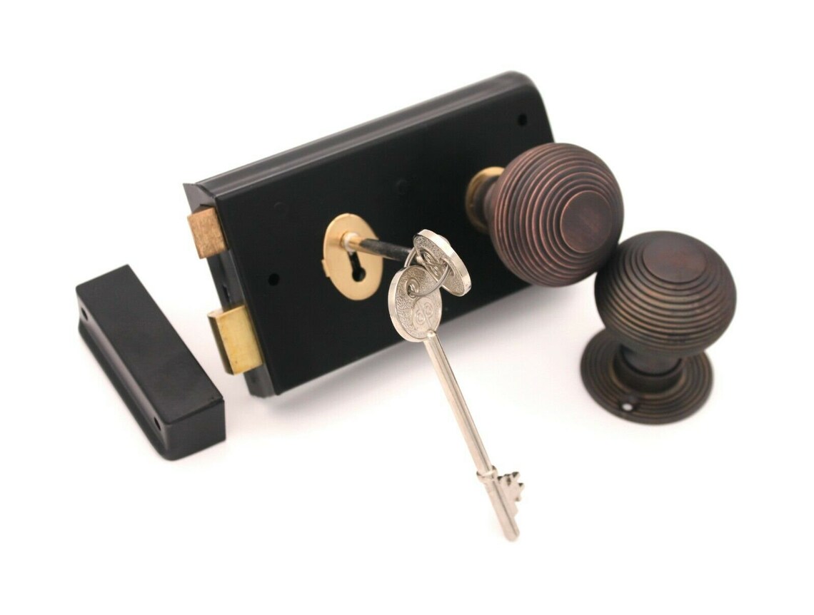 Old Victorian Style Black Door Rim Lock Antique Solid Bronze - Etsy