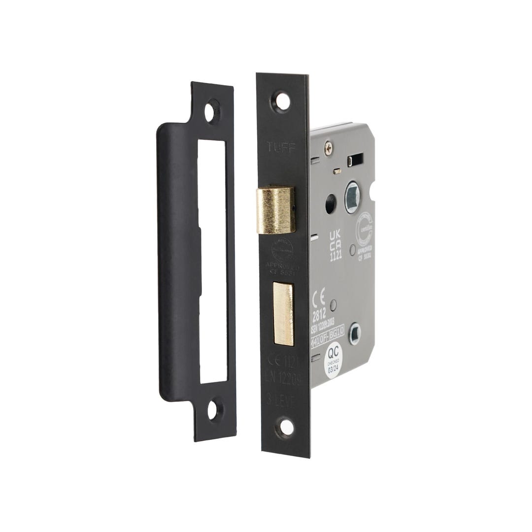 2.5” Matt Black 3 Lever Mortice Bathroom Lock Fire Rated CE Approved ...