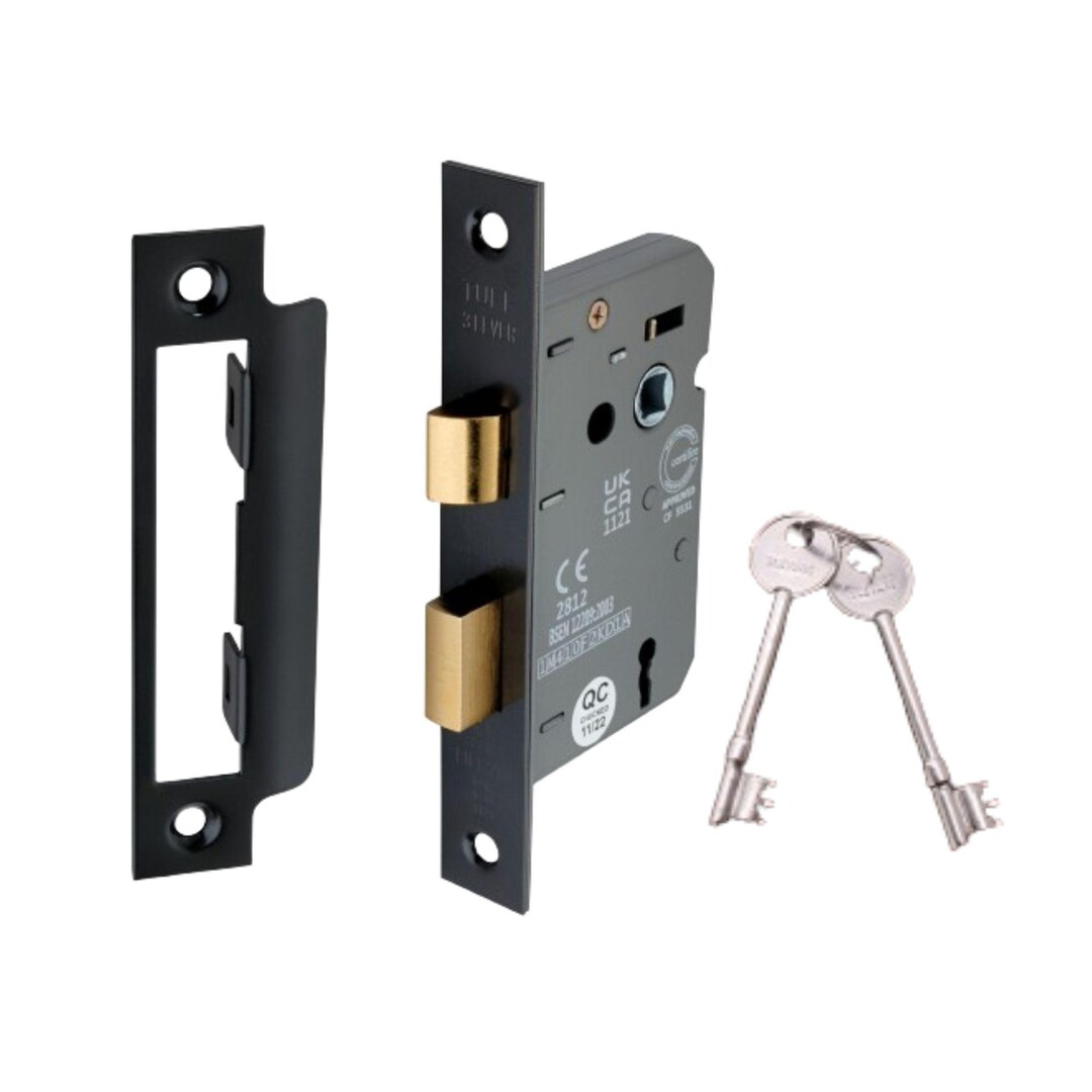 2.5 Gunmetal Grey 3 Lever Mortice Sash Lock Plate With Keys Fire Rated ...