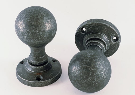 Iron Round Mortice Door Knobs Set Pewter Finish Heavy Sprung | Etsy