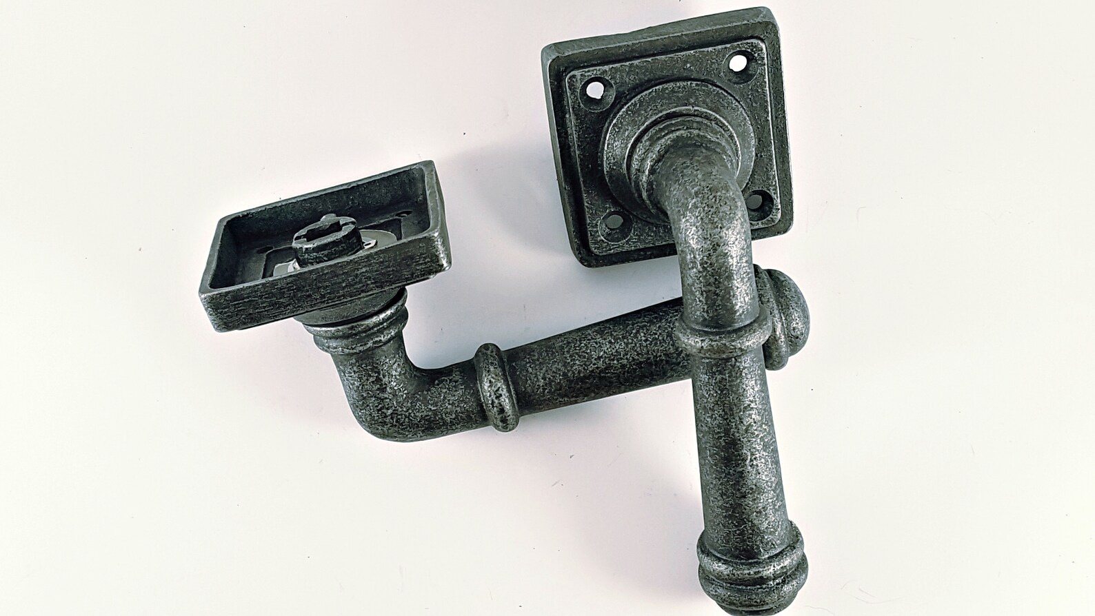 Antique Cast Iron Lever Door Handle Set Round/ Square Rose Heavy Sprung ...