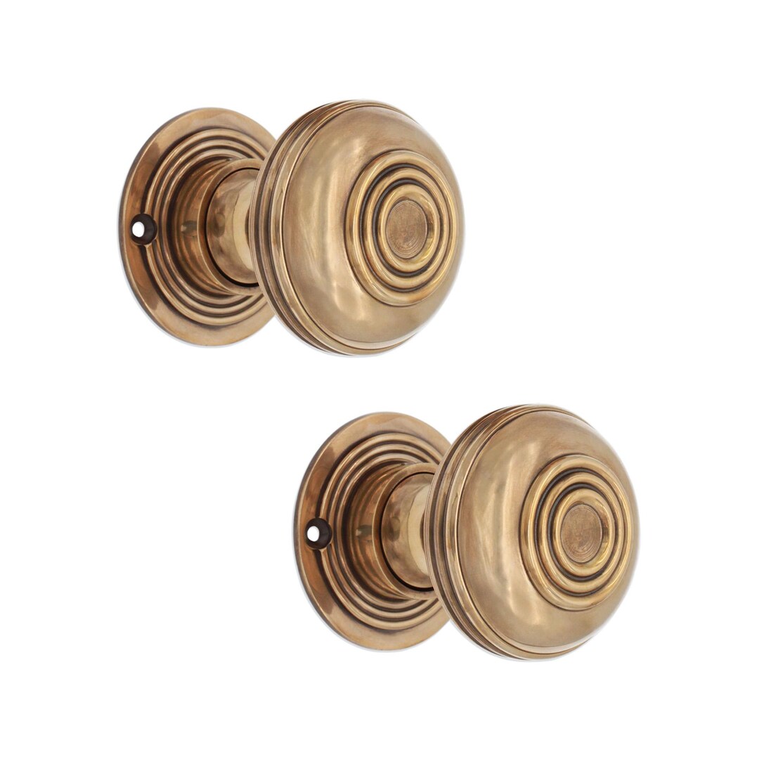 Pair of Antique Bloxwich Ribbed Design Aged Brass 60mm Rim Mortice Door ...