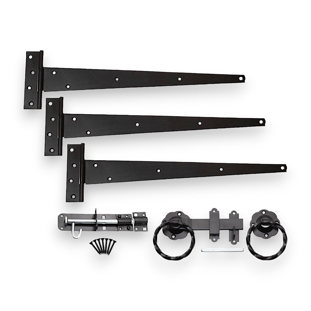 Garden Gate Fittings Kit – Tee Hinges (3) 18” 450mm With Twisted Ring ...