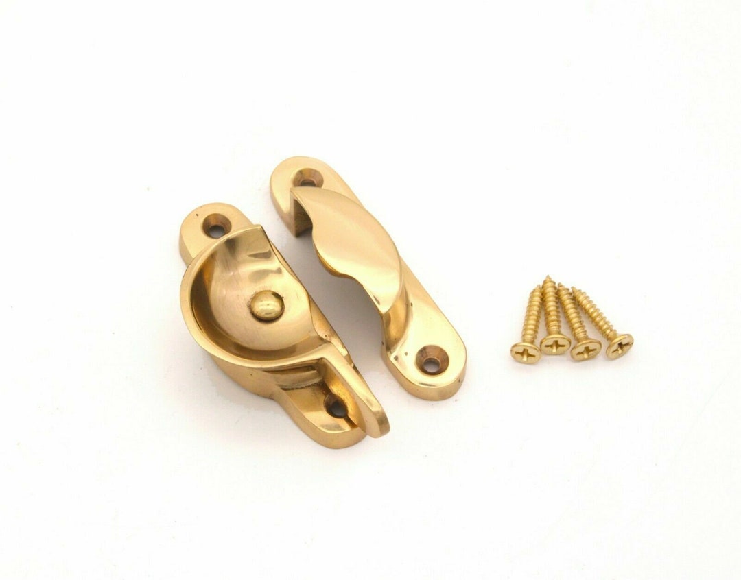 Polished Brass Victorian Sash Window Fitch Fastener Thumb Turn Catch ...