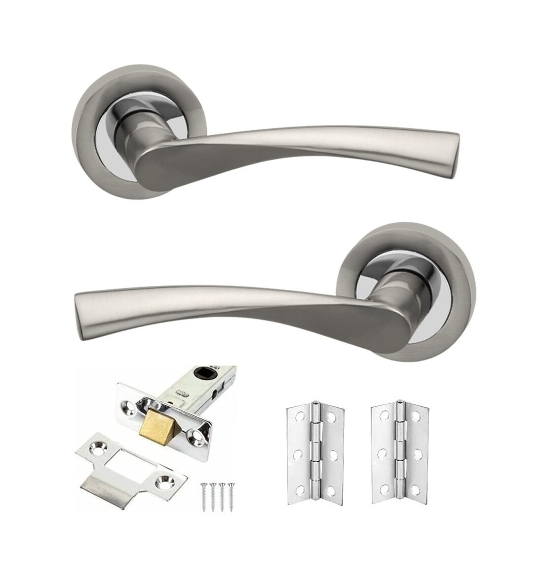 Twisted Lever on Rose Door Handles Pair With Latch & Hinges Pack Kit ...