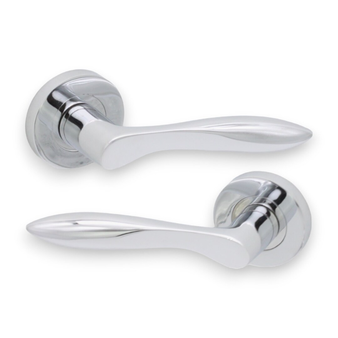 Bell Polished Chrome Internal Solid Brass Lever Door Handles on Round ...