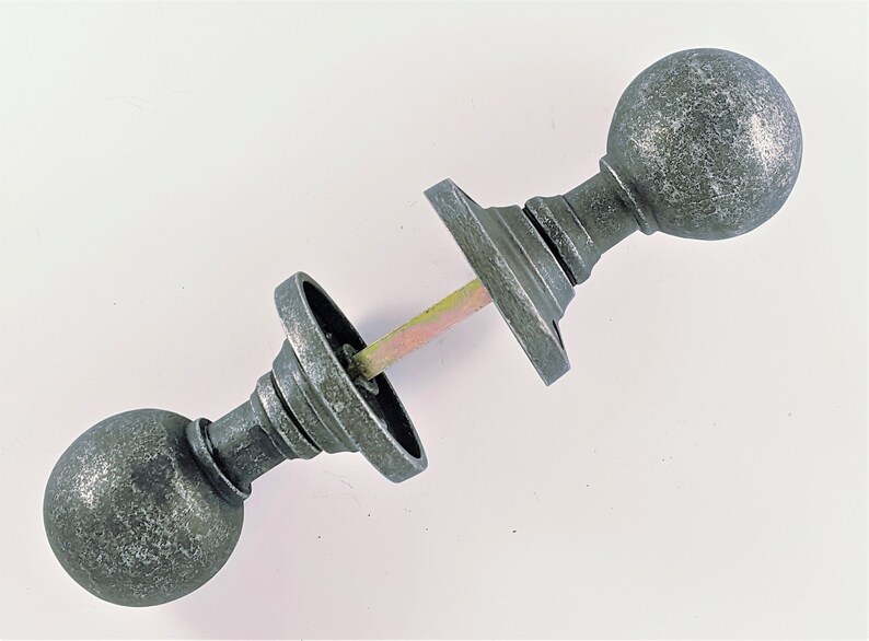 Iron Round Mortice Door Knobs Set Pewter Finish Heavy Sprung | Etsy