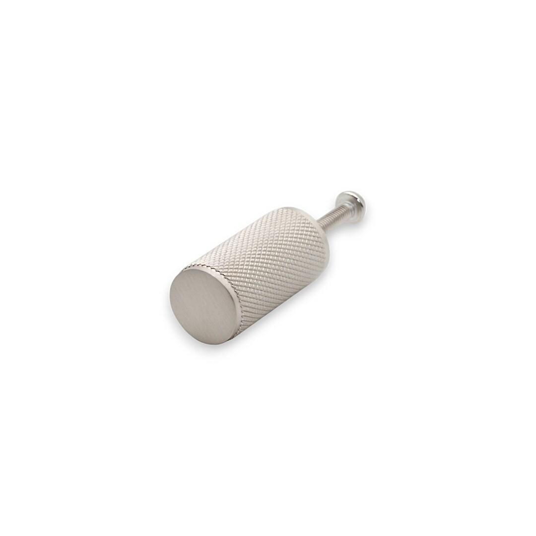 Satin Silver Knurled Cylinder Cupboard Pull Door Handle Solid Brass ...