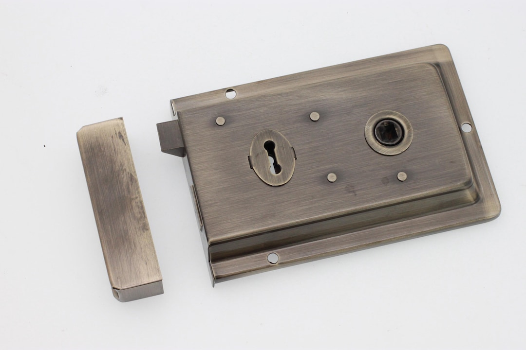 Antique Fluted Iron Rim Lock Latch Set With Keys Locking Security Ideal ...