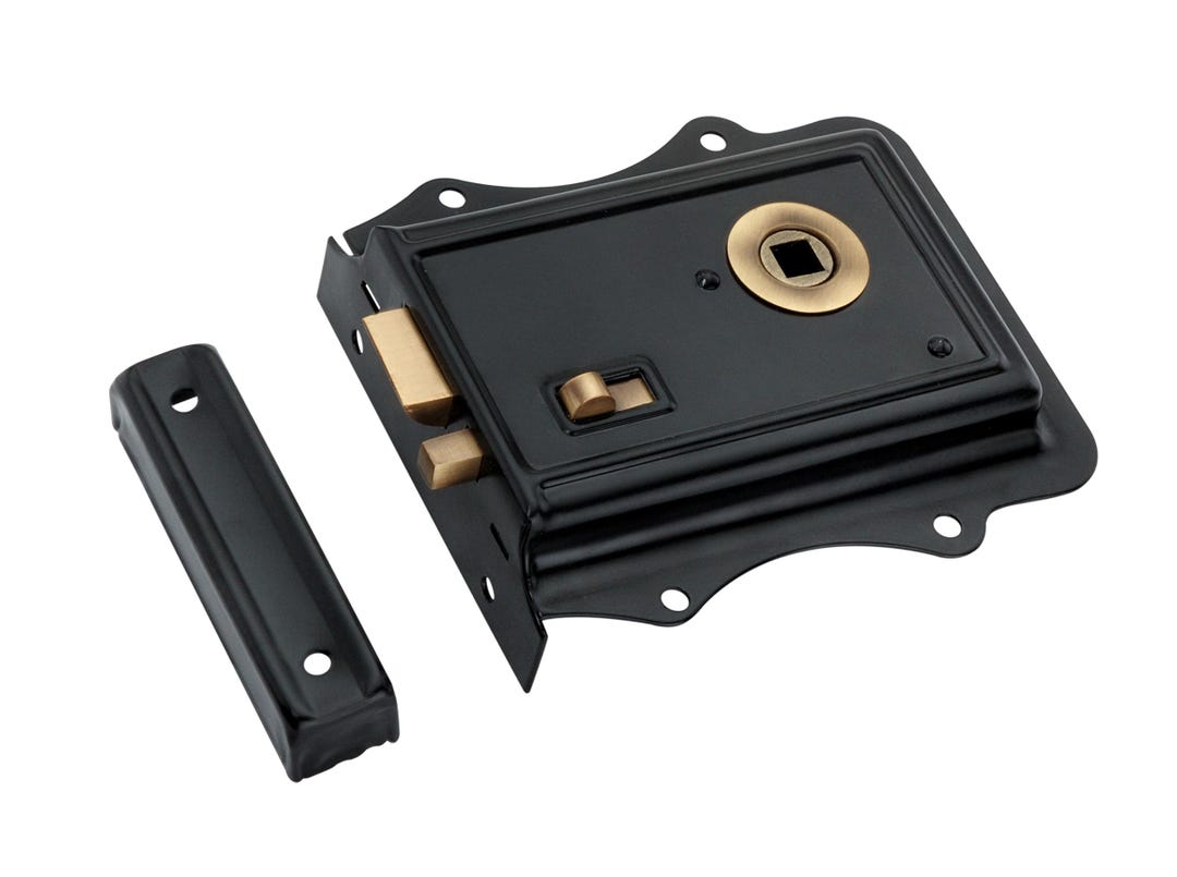 Old English Style Iron Rim Lock Latch Set in Black / Antique Finish ...