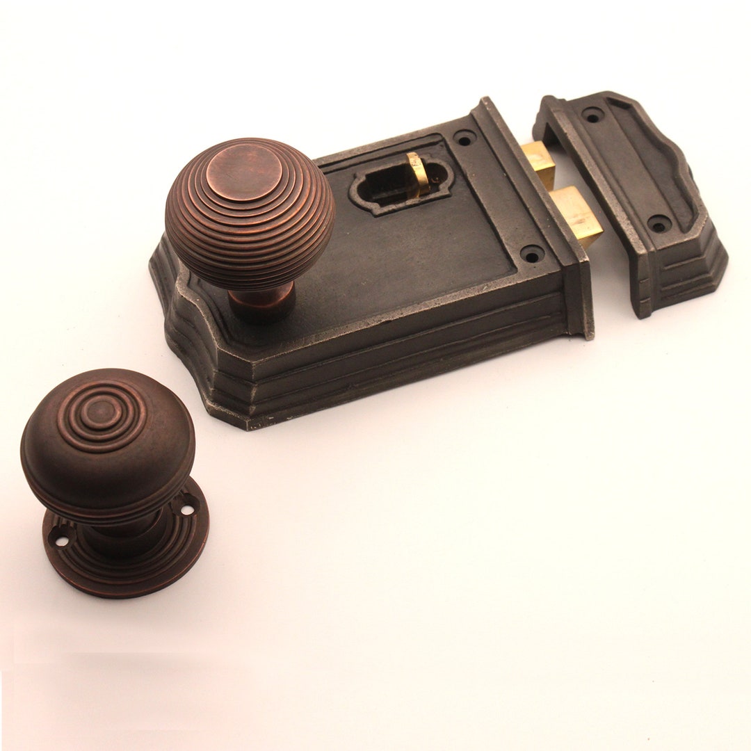 Gothic Cast Iron Small Rim Latch Bath & Bedroom Door Lock With Bronze ...