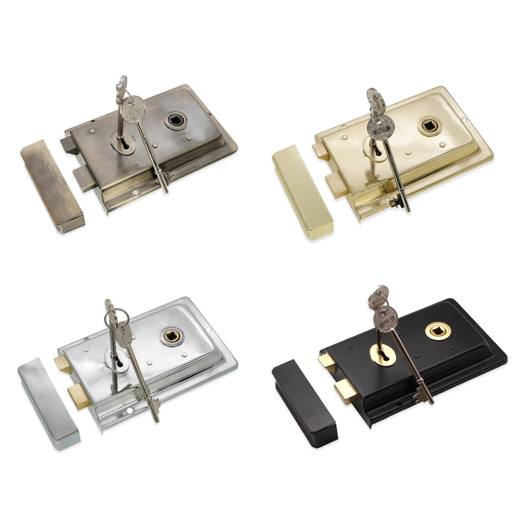 Traditional Iron Fluted Rim Lock Latch Set With Key Locking Security ...